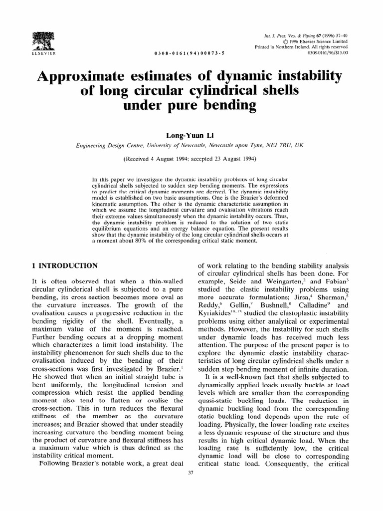 Dynamic Instability of Cylindrical Shells | PDF | Bending | Buckling