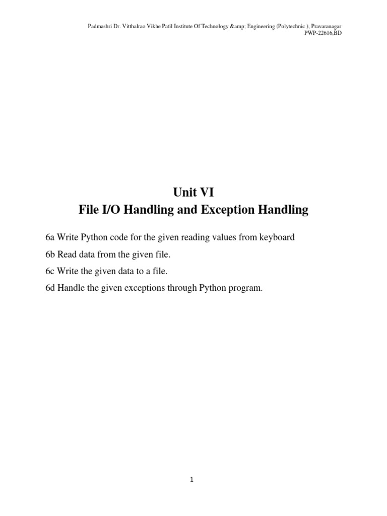 6 File Handling And Exception Handling Pdf Computer File Parameter Computer Programming 