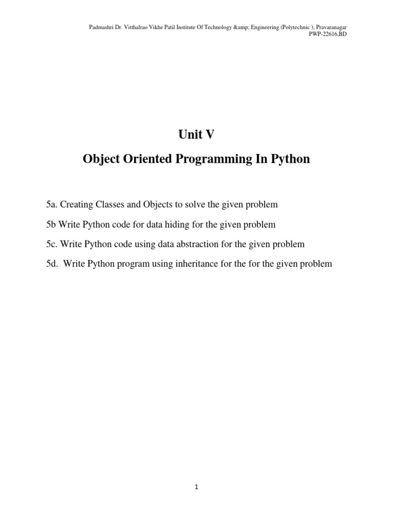 5 Object Oriented Programming In Python Pdf Object Oriented Programming Inheritance 