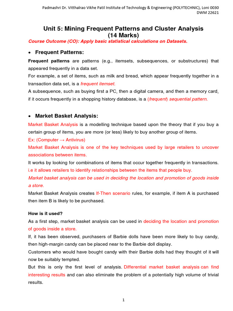 DWM Unit 5 Mining Frequent Patterns and Cluster Analysis | PDF ... DWM Unit 5 Mining Frequent Patterns and Cluster Analysis | PDF ...