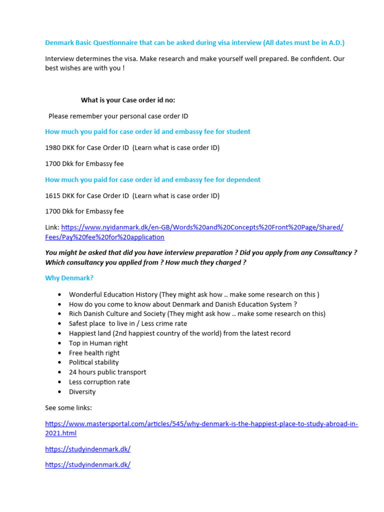 Denmark Visa Interview Preparation Guide | PDF | Denmark | Bachelor's ...