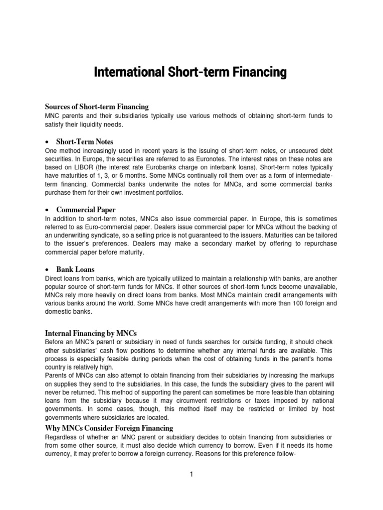 Short-term Financing for MNCs Explained | PDF | Interest | Securities ...