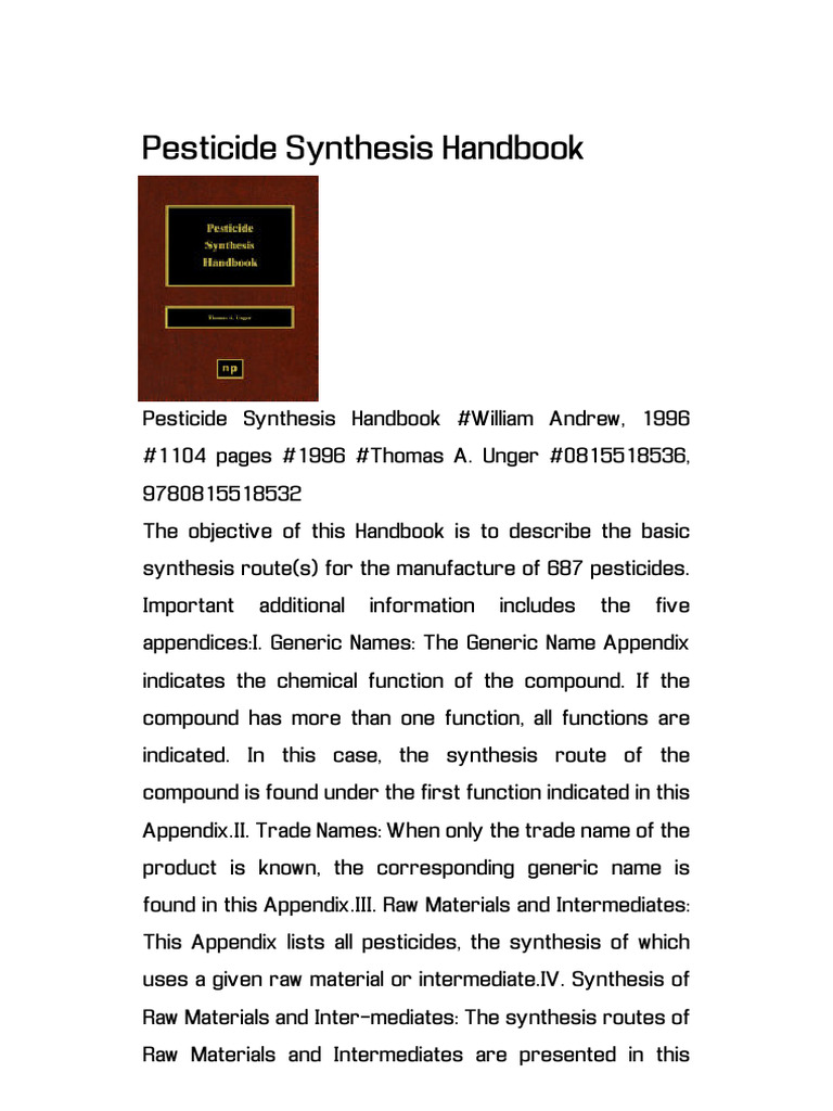 Pesticide Synthesis Handbook | PDF | Pesticide | Pest Control