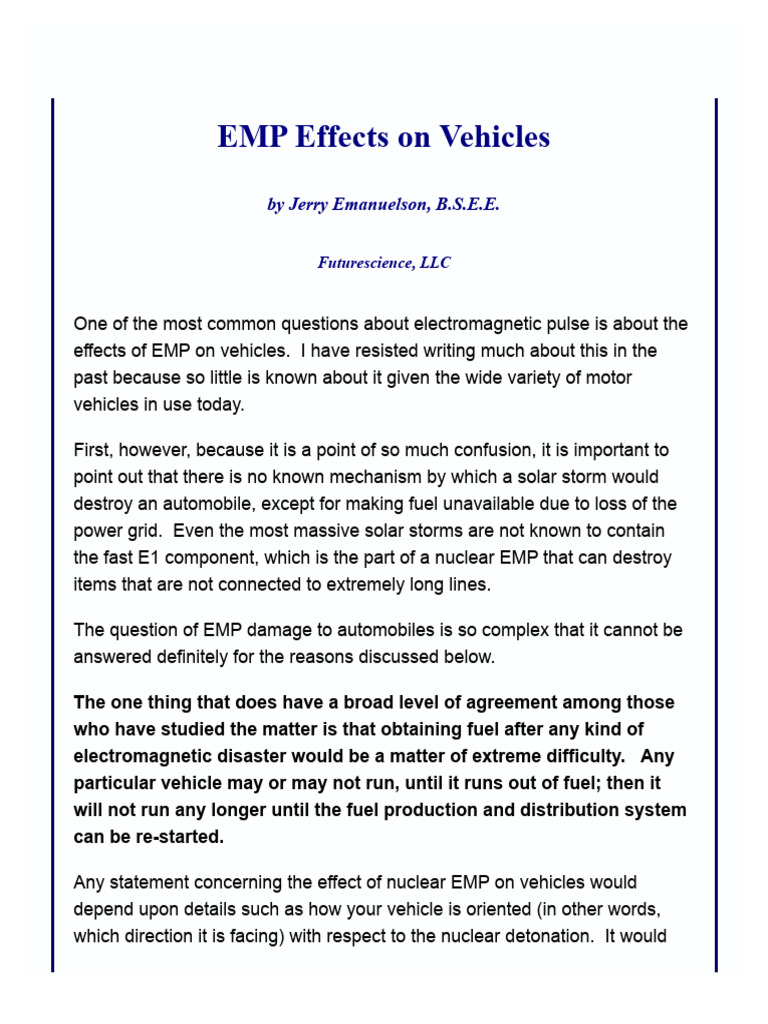 EMP Effects On Vehicles | PDF | Electromagnetic Interference ...