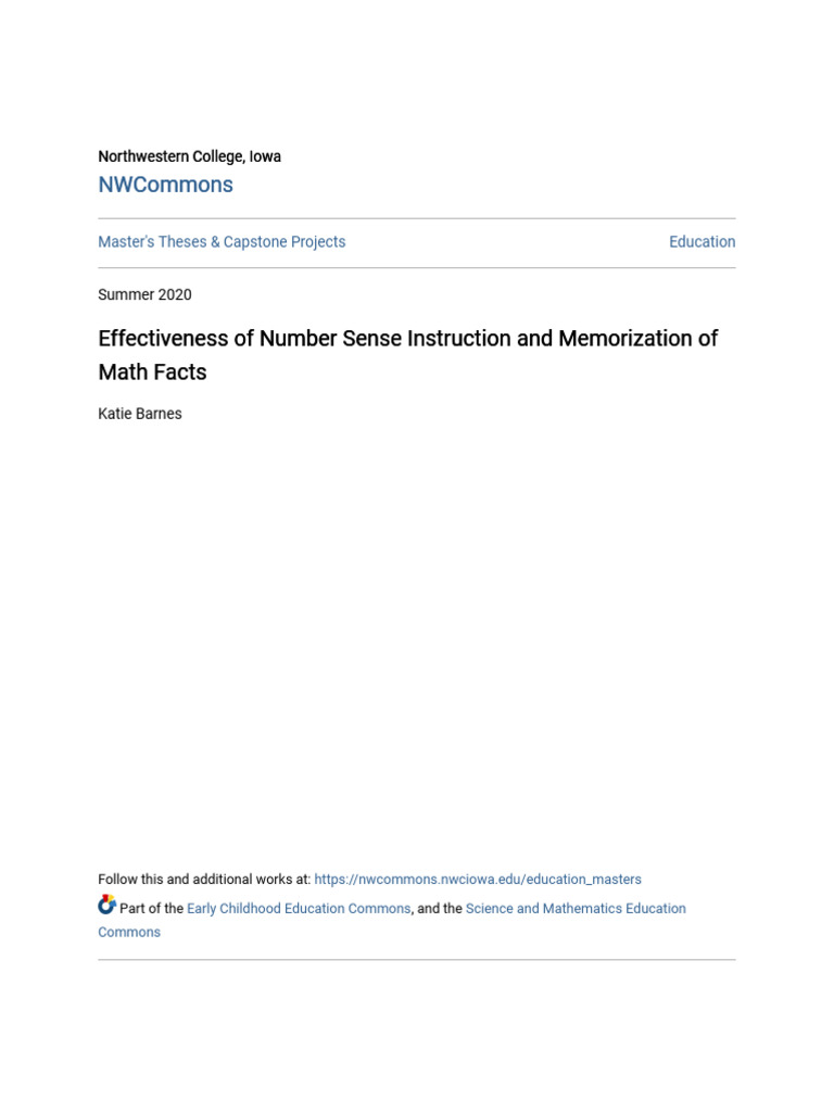 Effectiveness of Number Sense Instruction and Memorization of Mat | PDF ...