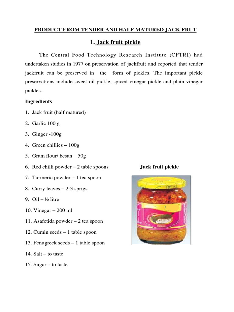 Products From Tender and Half Matured Jack Fruit | PDF | Pickling ...