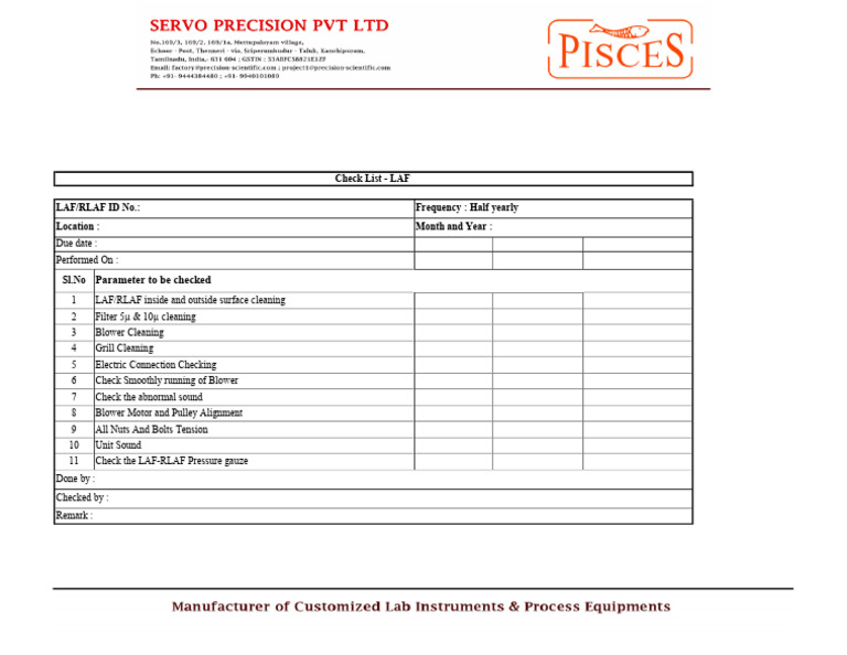 LAF/RLAF Maintenance Checklist | PDF