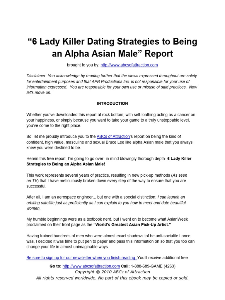 Lady Killer Dating Strategies To Being An Alpha Asian Male | PDF ...