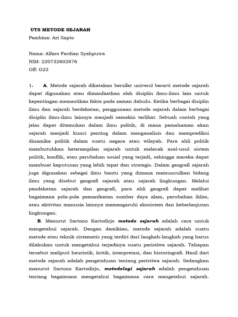 Uts Metode Sejarah | PDF