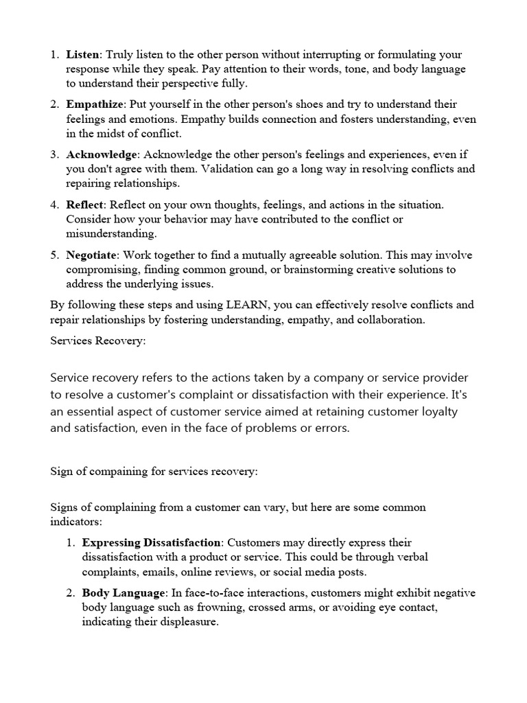 Services Recovery Worksheet | PDF | Empathy | Customer Satisfaction