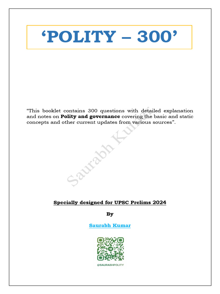Polity MCQ 300 by Saurabh Kumar | PDF | Citizenship | Constitution