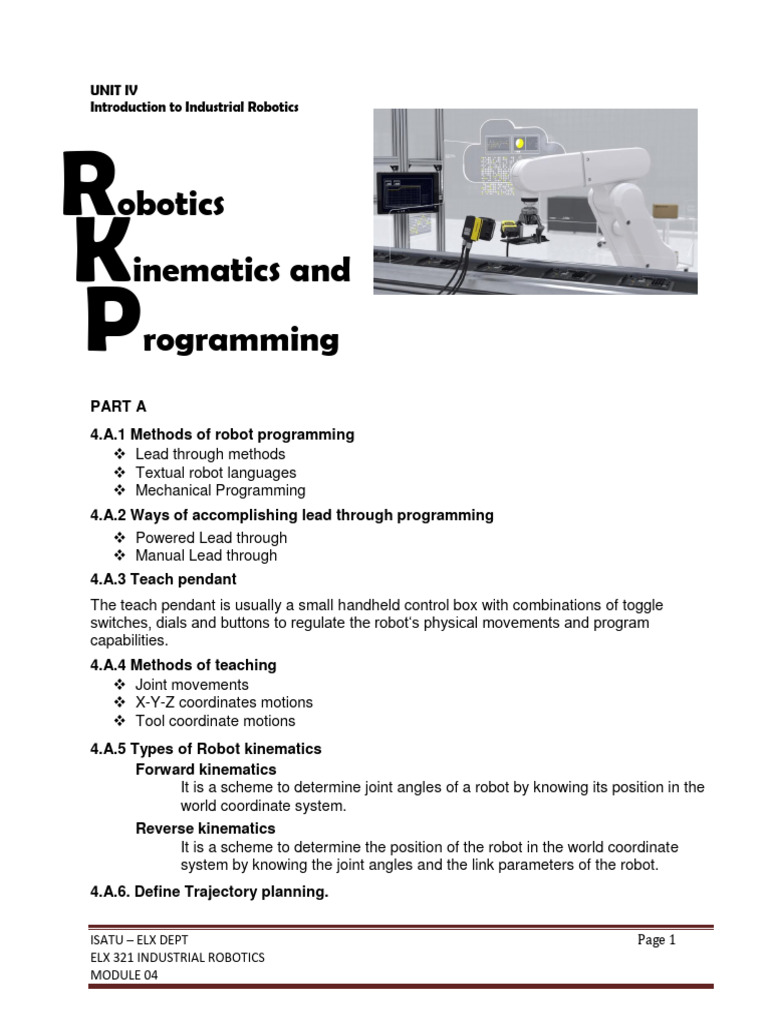 ELX 321 MODULE 4 Roboicst Kinematics and Programming | PDF | Kinematics | Computing