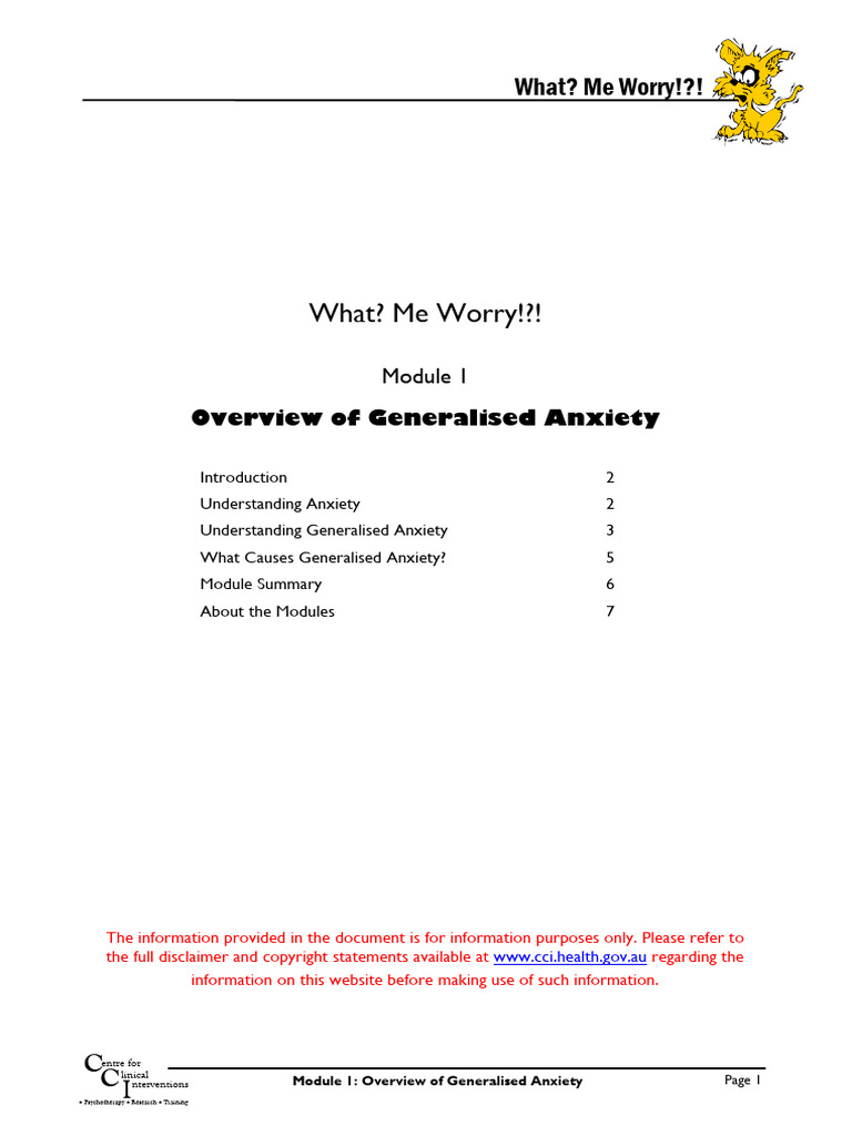What Me Worry - 01 - Overview of Generalised Anxiety-2 | PDF | Anxiety ...