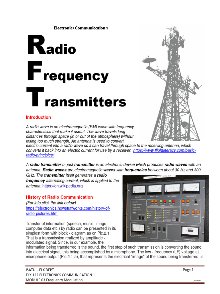 ELX 122 MODULE 4 Radio Frequency Transmitters | PDF | Radio | Transmitter ELX 122 MODULE 4 Radio Frequency Transmitters | PDF | Radio | Transmitter