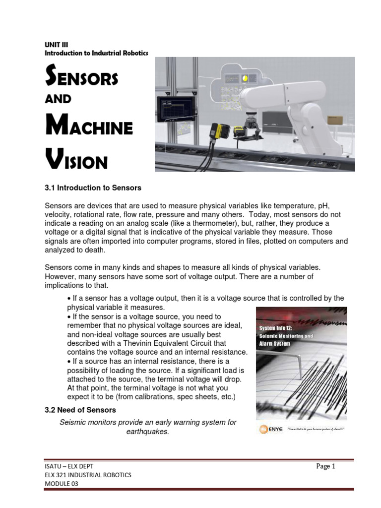 ELX 321 MODULE 3 Sensors and Machine Vision | PDF | Computer Vision | Sensor