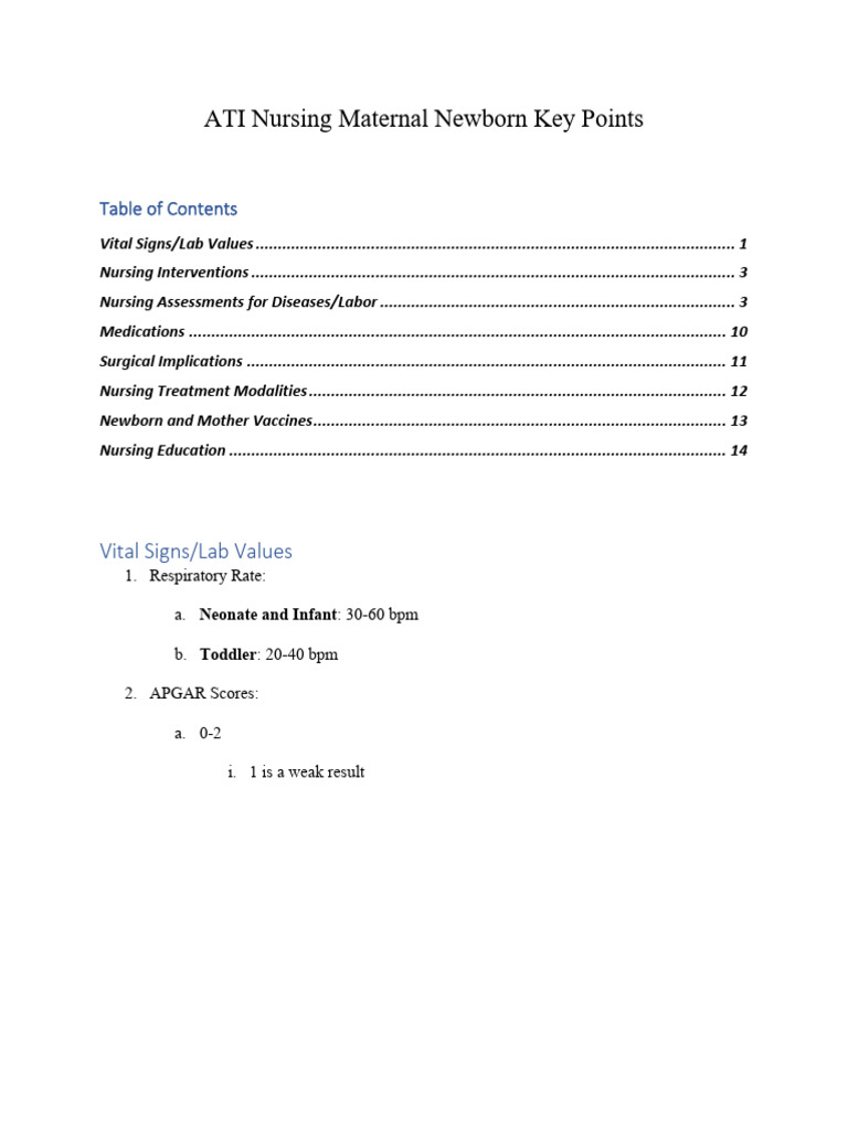 ATI Nursing Maternal Newborn Key Points | PDF | Childbirth | Pregnancy