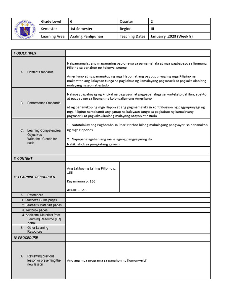 DEPEd DLP TEMPLATE | PDF