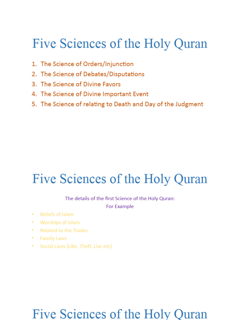 Five Sciences of The Holy Quran | PDF