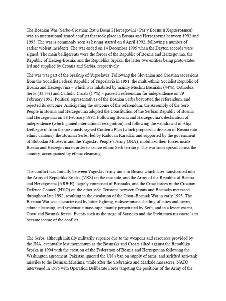 Bosnia War: Causes and Consequences | PDF | Bosnian War | Bosnia And ...