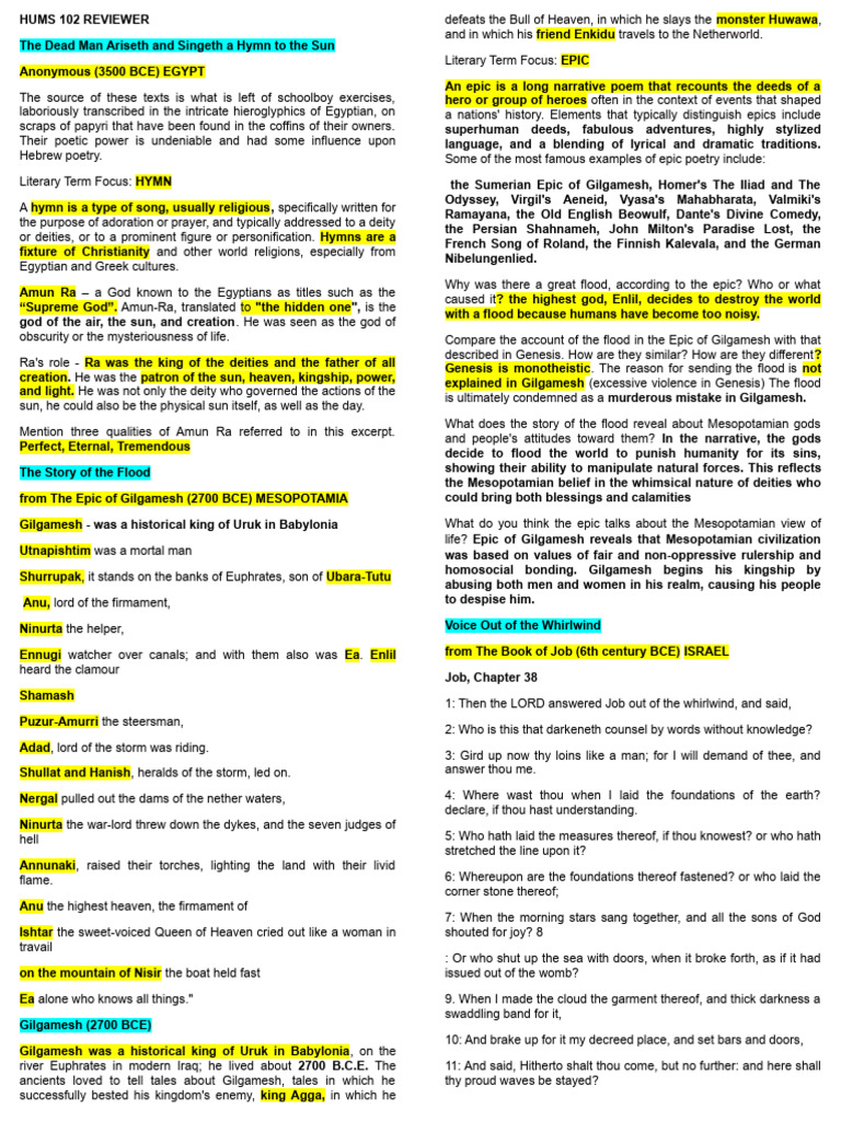 Hums 102 Reviewer | PDF | Sermon On The Mount | Beatitudes