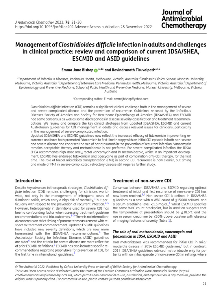 CDI Management: Guideline Comparison | PDF | Probiotic | Health Sciences