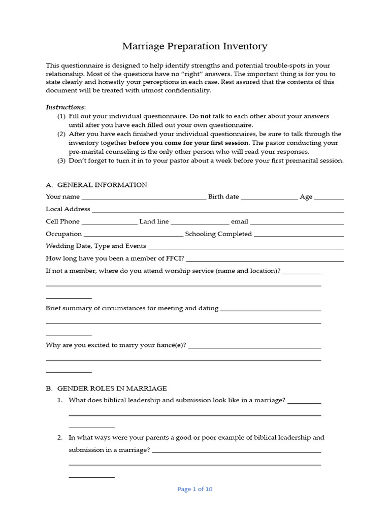 Marriage Preparation Inventory | Download Free PDF | Marriage | Faith