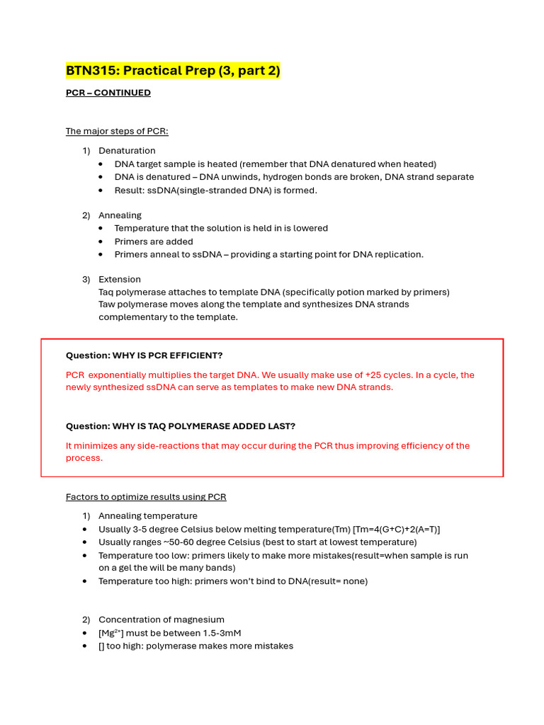 BTN315 Practical Prep (3, Part 2) | PDF | Primer (Molecular Biology) | Polymerase Chain Reaction