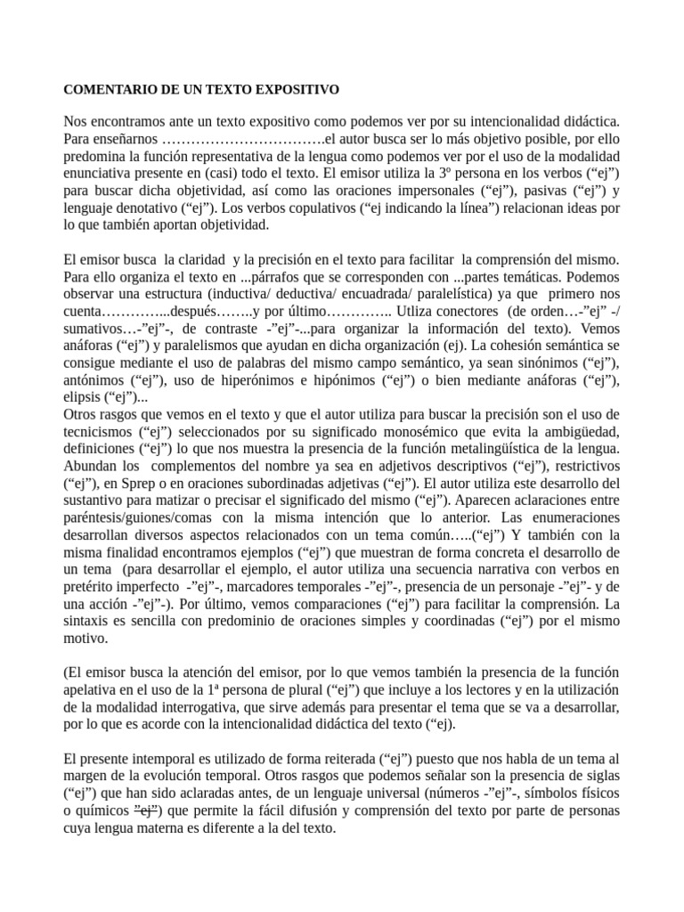 Plantilla Comentario Texto Expositivo | PDF | Verbo | Oración (Lingüística)