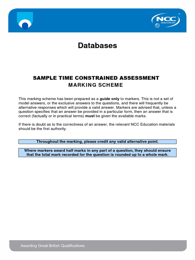 Database Marking Scheme Guide | PDF | Databases | Data Management Software