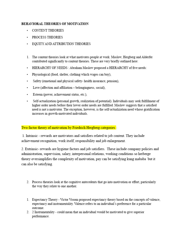 The Content Theories Look at What Motivates People at Work | PDF ...