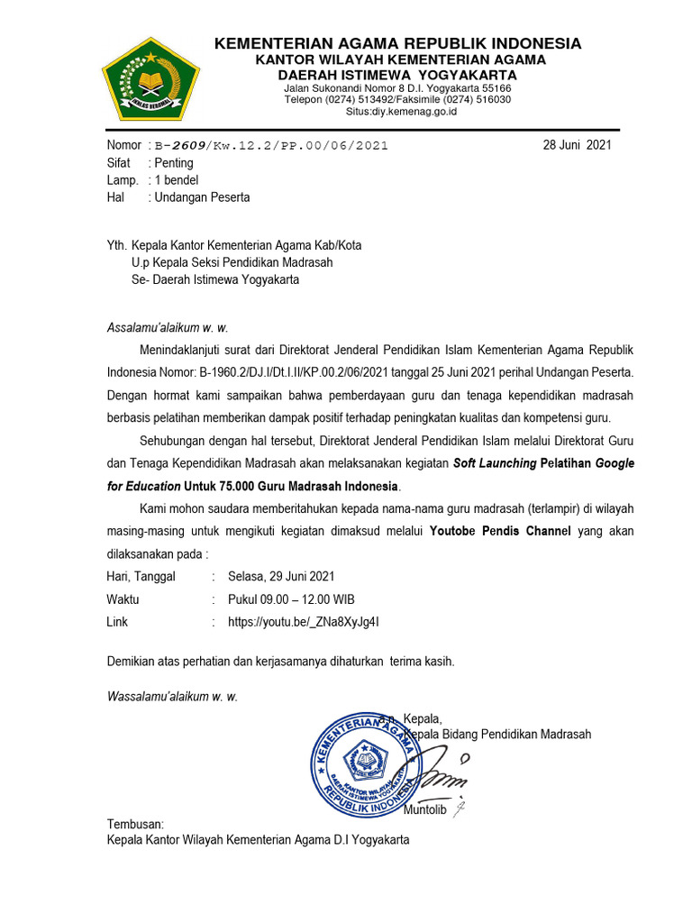 Undangan Peserta Soft Launching Pelatihan Google For Education Madrasah ...