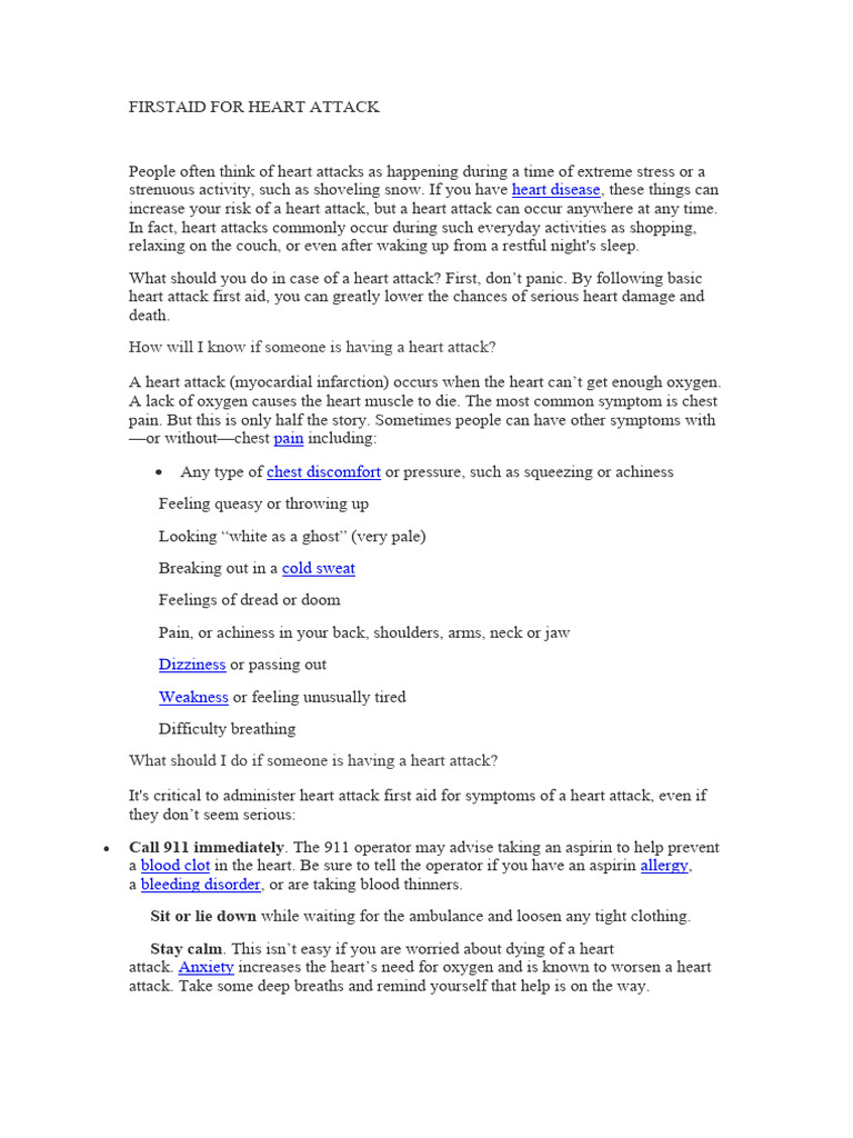 Heart Attack First Aid Guide | PDF | Cardiopulmonary Resuscitation ...