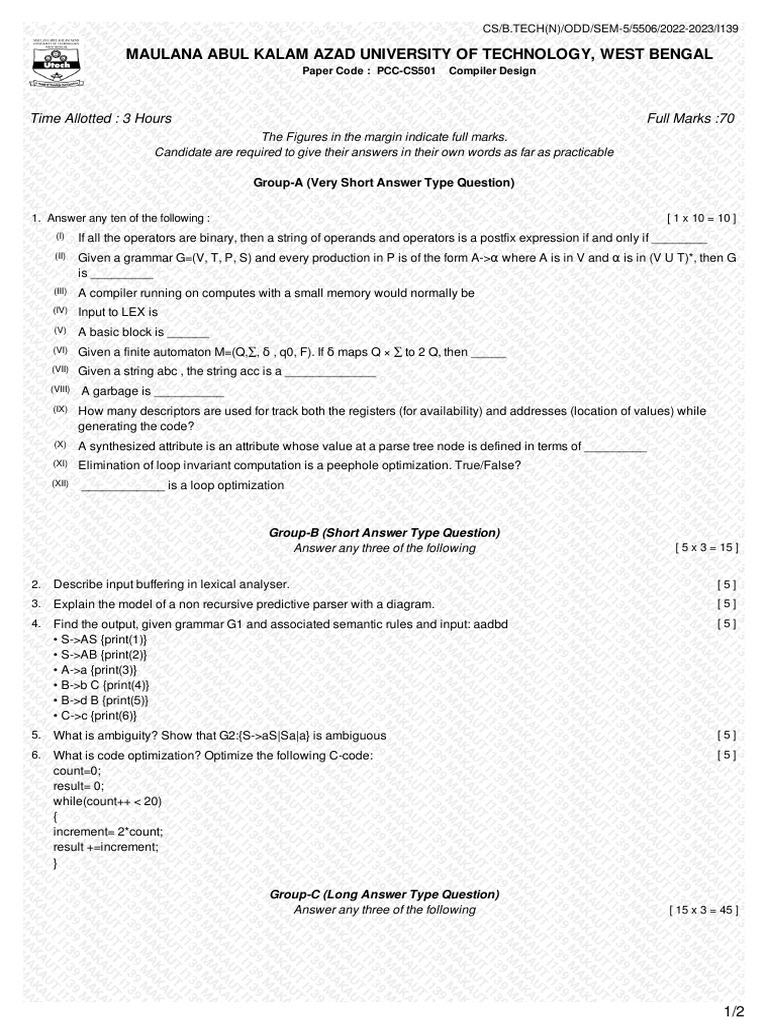 PCC‐CS501 | PDF | Compiler | Parsing