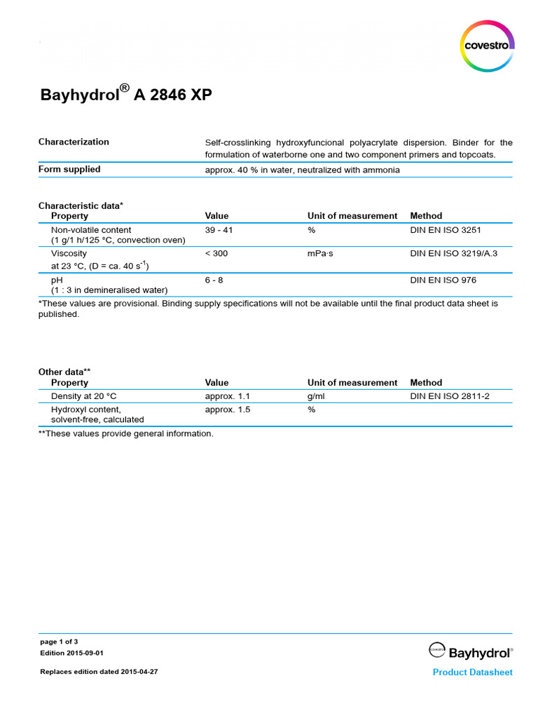 Bayhydrol A 2846 XP | PDF | Medical Device | Safety
