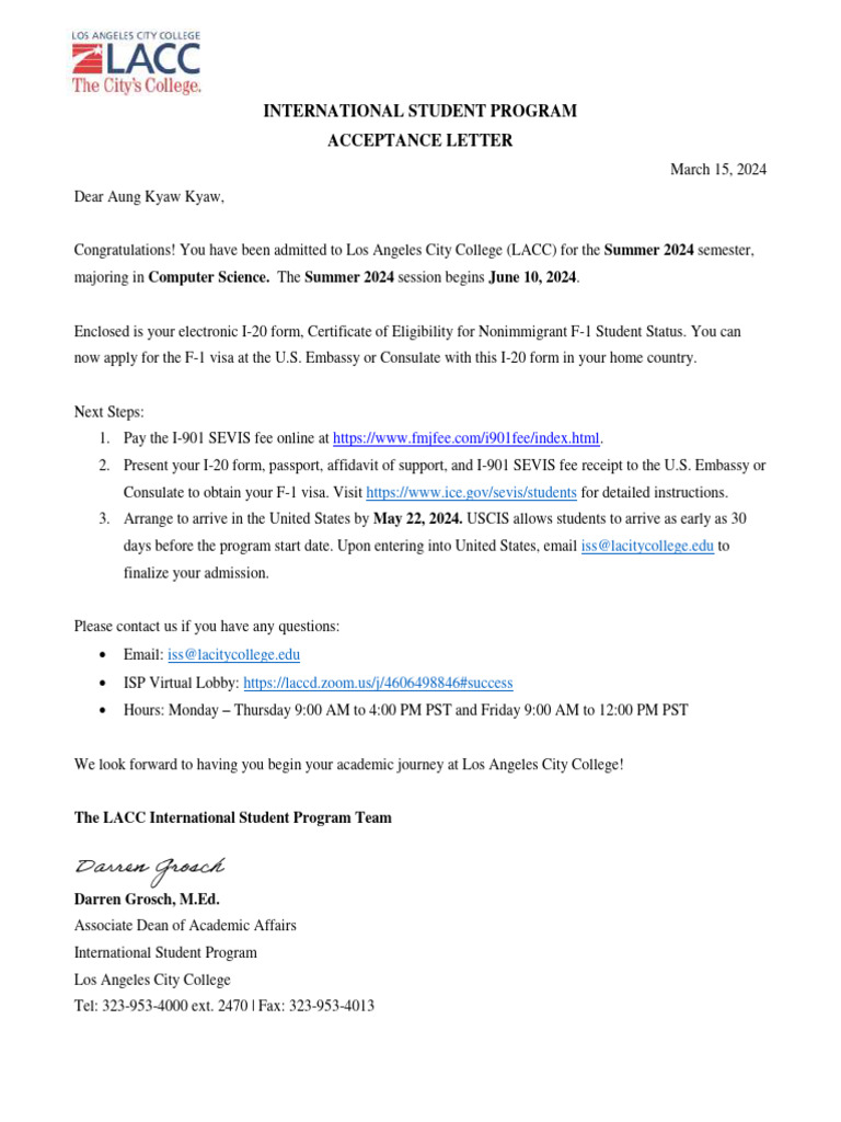 College Acceptance Letter | PDF