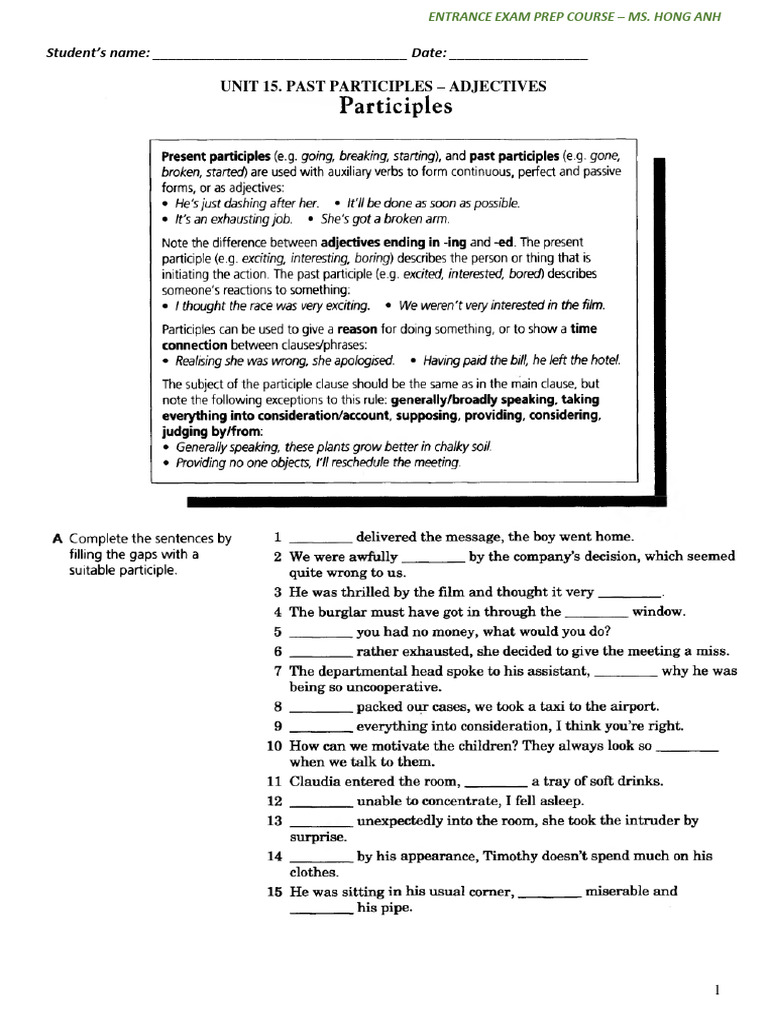 Unit 15. Past Participles - Adj | PDF | Science & Mathematics