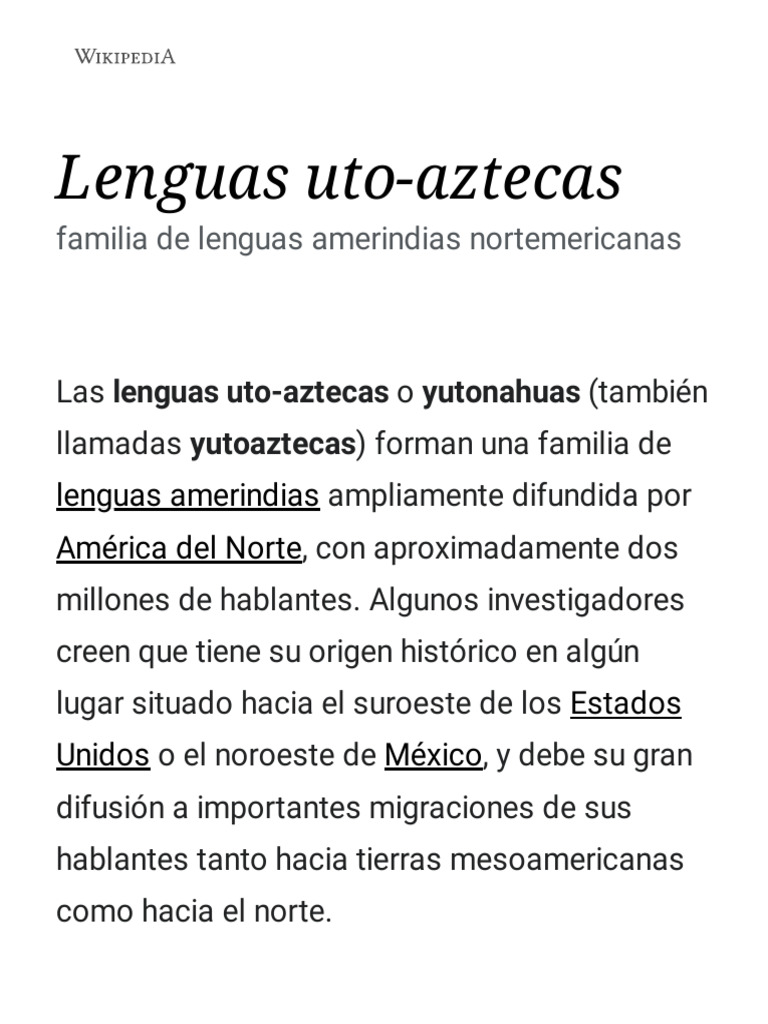 Lenguas Uto-Aztecas - Wikipedia, La Enciclopedia Libre | PDF | Plural ...