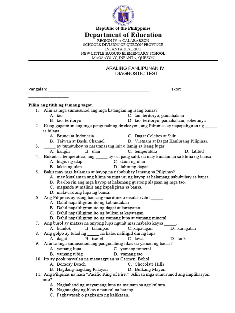 Pre-Test - Grade 2 Compiled Edited | PDF