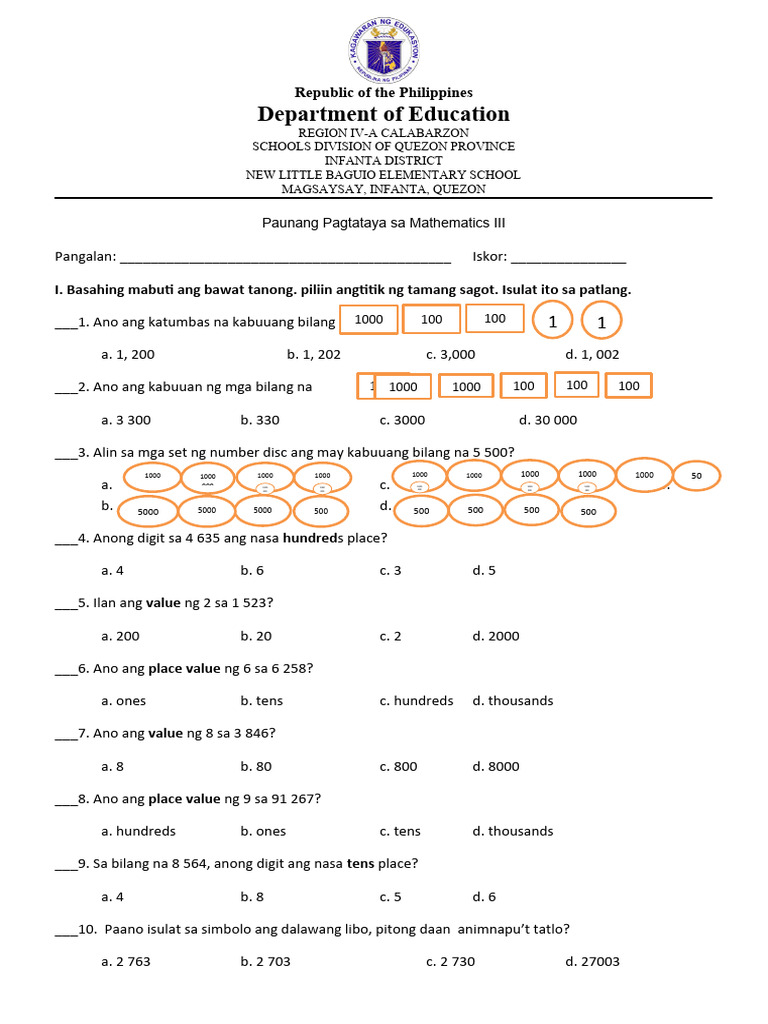 Pre-Test - Grade 3 Compiled Edited | PDF
