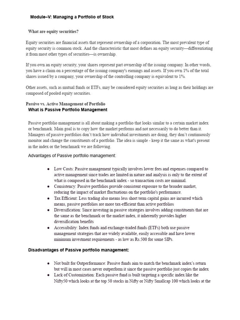 Module 5_Portfolio Management | PDF | Investing | Investment Fund