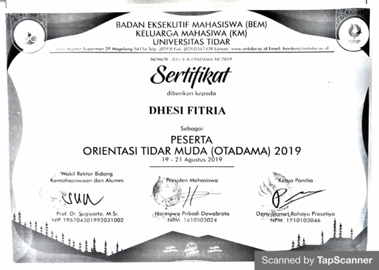 Sertifikat OTADAMA - DHESI FITRIA | PDF