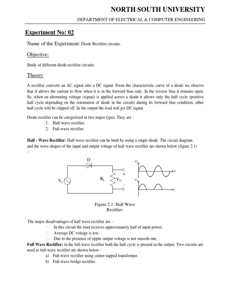 EEE 111 Lab Manual 2 | PDF | Rectifier | Diode