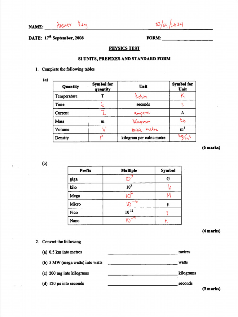 Si Units and Prefixes Exercise | PDF