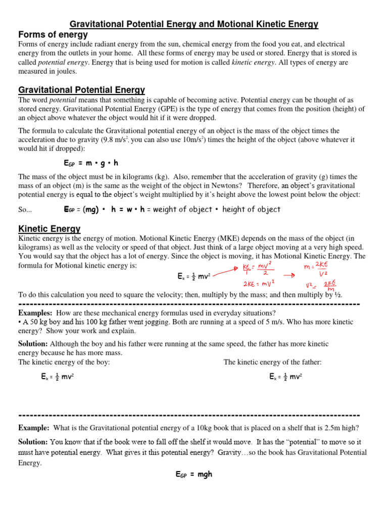 Worksheet MechanicalEnergy 2015 Discussed | PDF | Potential Energy | Mass