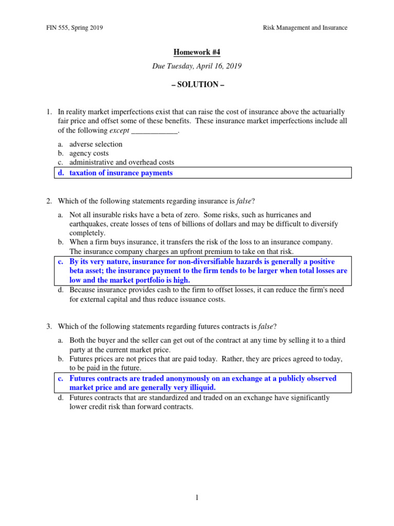 FIN555 Homework 4 SP19 Solution | PDF | Insurance | Futures Contract