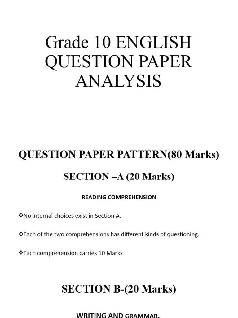 Grade 10 English Exam Structure Guide | PDF | Reading Comprehension ...