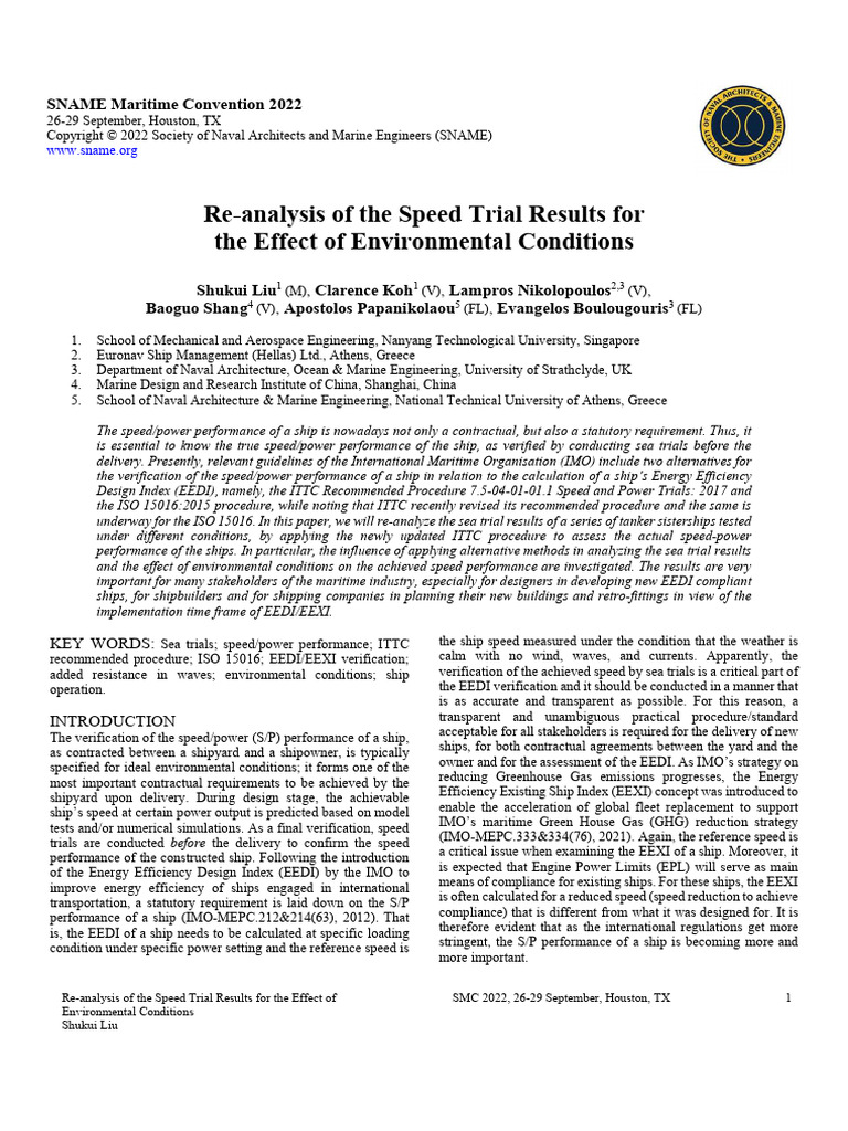 2022 SNAME-SMC-041 Re-Analysis of The Speed Trial Results | PDF ...
