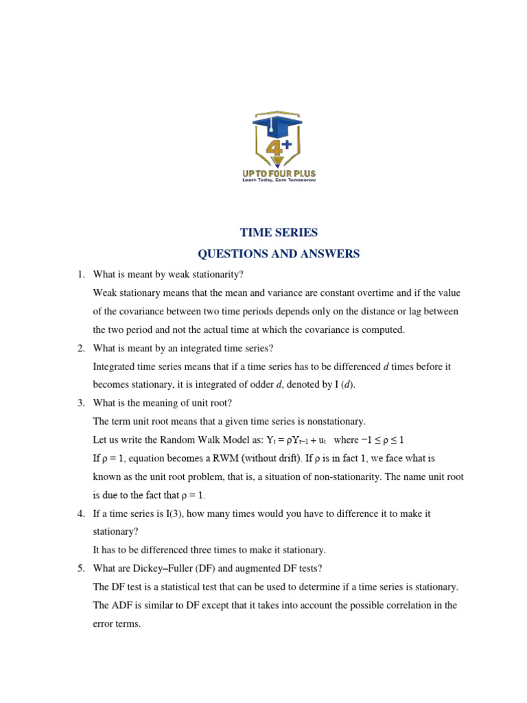 TIME SERIES QUESTIONS & SOLUTIONS | PDF | Multivariate Statistics ...