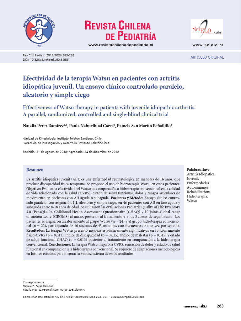 Efectividad de Watsu en Artritis Juvenil | PDF | Dolor | Medicina CLINICA
