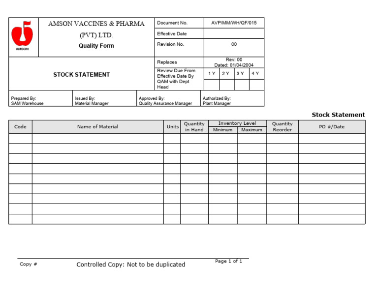 Warehouse Stock Statement | PDF